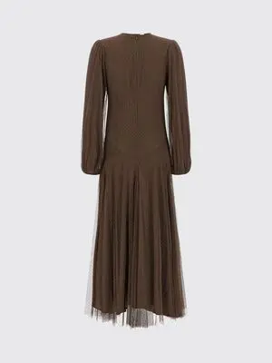 TWINSET Pleated Tulle Midi Ceremonial Dress With Crew Neck
