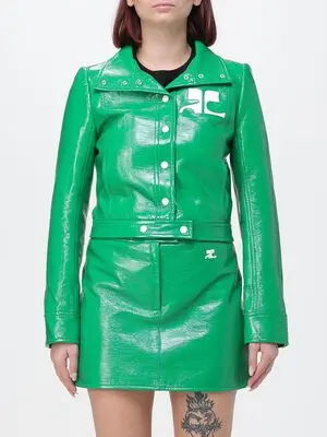 COURREGES Cropped Faux Leather Jacket With Contrast Logo
