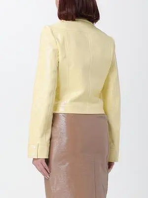 COURREGES Cropped Faux Leather Jacket With Contrast Logo - Yellow