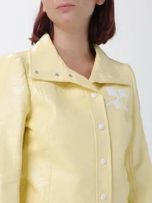 COURREGES Cropped Faux Leather Jacket With Contrast Logo - Yellow