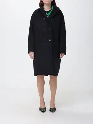 COURREGES Double-breasted Wool Coat With Lapels And Dropped Shoulders - Black