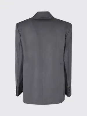 Erika Cavallini Double-breasted Pure Virgin Wool Blazer With Padded Shoulders