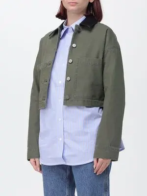 ANINE BING Yuma Cotton Shirt Jacket With Contrast Leather Collar - Green