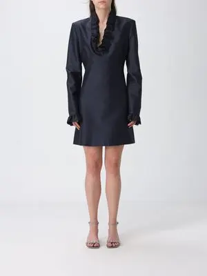 Alberta Ferretti Satin Mini Dress With Ruffle Collar - Blue