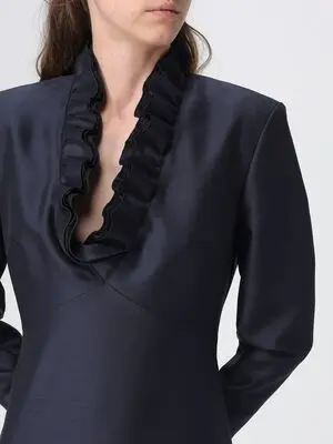 Alberta Ferretti Satin Mini Dress With Ruffle Collar - Blue