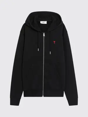 AMI Paris Cotton Zip-up Hoodie With Embroidered Logo And Kangaroo Pocket
