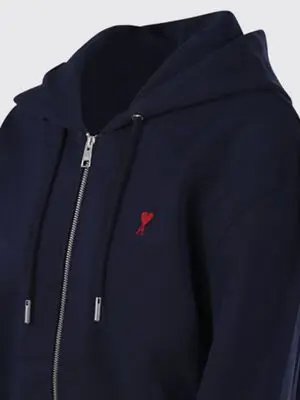 AMI Paris Cotton Zip-up Hoodie With Embroidered Logo - Blue
