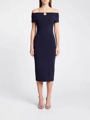 Alberta Ferretti Off-the-shoulder Midi Sheath Dress With Back Slit - Black