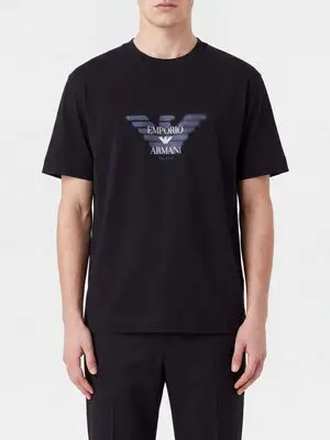 Emporio Armani Lyocell And Cotton Blend T-shirt With Eagle Logo - Black