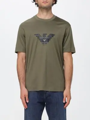 Emporio Armani Lyocell And Cotton Blend T-shirt With Eagle Logo - Green