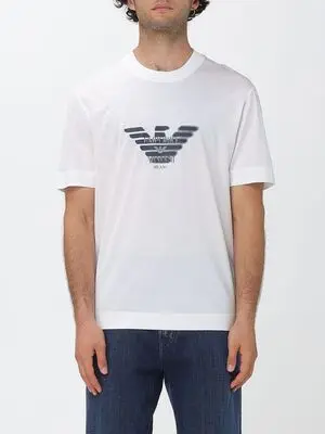Emporio Armani Lyocell And Cotton Blend T-shirt With Eagle Logo - White