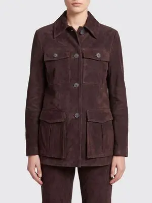 SEMICOUTURE Cropped Suede Leather Shirt Jacket With Patch Pockets - Brown