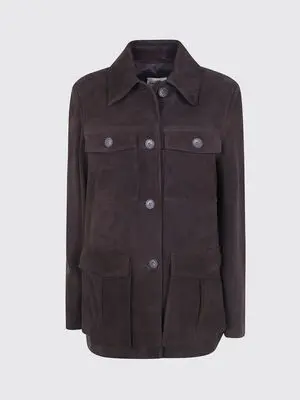 SEMICOUTURE Cropped Suede Leather Shirt Jacket With Patch Pockets