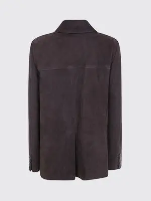 SEMICOUTURE Cropped Suede Leather Shirt Jacket With Patch Pockets