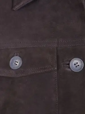 SEMICOUTURE Cropped Suede Leather Shirt Jacket With Patch Pockets