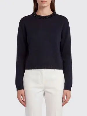 SEMICOUTURE Wool And Cashmere Crewneck Jumper With Crystal Embellishments - Black