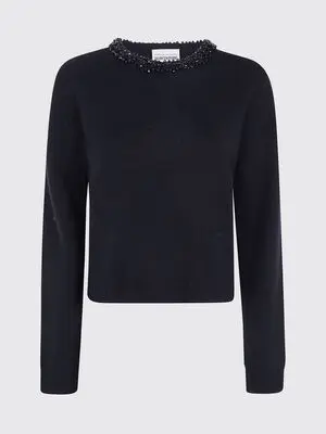 SEMICOUTURE Wool And Cashmere Crewneck Jumper With Crystal Embellishments - Black