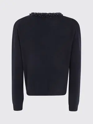 SEMICOUTURE Wool And Cashmere Crewneck Jumper With Crystal Embellishments - Black