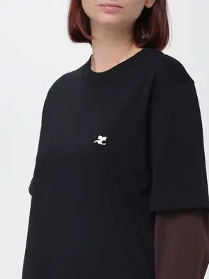 COURREGES Long-sleeved Cotton T-shirt With Contrast Logo