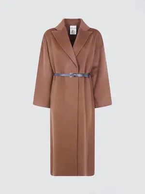 SEMICOUTURE Long Wool Robe Coat With Peak Lapel And Self-tie Belt