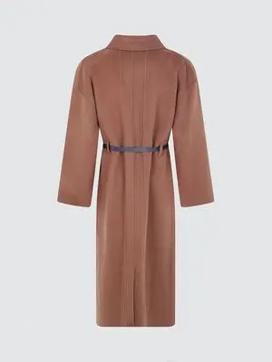 SEMICOUTURE Long Wool Robe Coat With Peak Lapel And Self-tie Belt