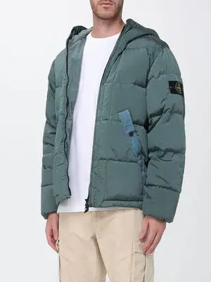 Stone Island Short Down Jacket With Hood And Compass Logo