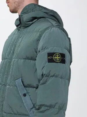 Stone Island Short Down Jacket With Hood And Compass Logo