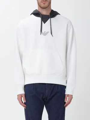 Emporio Armani Oversized Cotton Hoodie With Eagle Logo And Two-tone Pattern