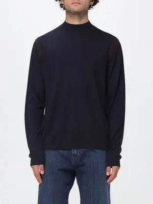 Emporio Armani Mock Neck Cotton Jumper With Ribbed Trims - Navy