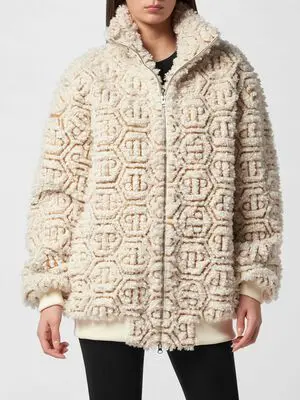 Philipp Plein Cropped High-neck Fleece Jacket With Hexagon Logo