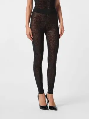 Philipp Plein High-waisted Sheer Tulle Leggings With Rhinestone Logo