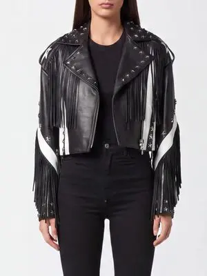 Philipp Plein Leather Biker Jacket With Fringes And Contrast Studs