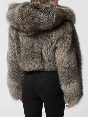 Philipp Plein Cropped Fox Fur Jacket With Crystal Embellishments - Grey