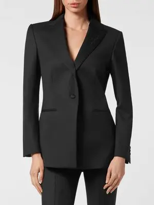 Philipp Plein Single-breasted Cropped Wool-blend Blazer With Peak Lapels - Black