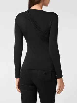 Philipp Plein Draped Long-sleeved Modal Top With Ruched Shoulders