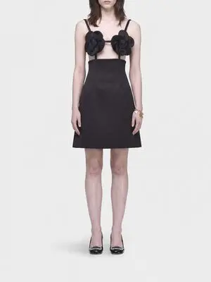 Marc Jacobs Daisy Off-the-shoulder Mini Dress In Satin With Flower Appliqu - Black