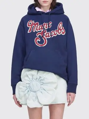Marc Jacobs Relaxed Fit Cotton Hoodie With Drawstring And Contrasting Logo - Blue