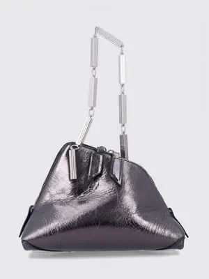 Attico La Scala Crackled Leather Mini Handbag With Metallic Handle - Grey