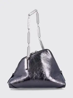 Attico La Scala Crackled Leather Mini Handbag With Metallic Handle - Grey