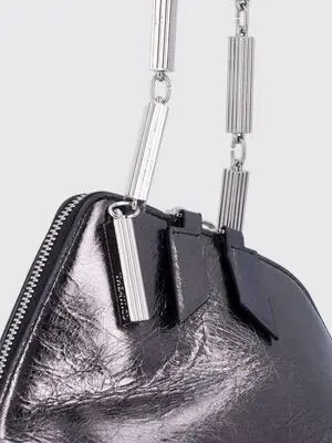 Attico La Scala Crackled Leather Mini Handbag With Metallic Handle - Grey