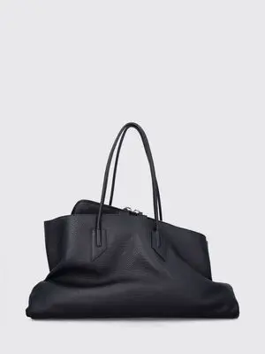 Attico La Passeggiata Hammered Calfskin Leather Shoulder Bag Black