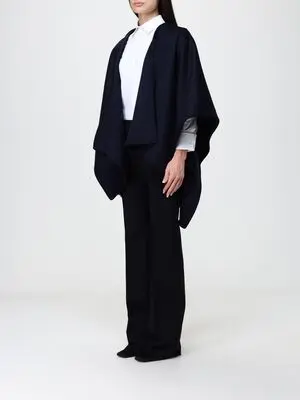 Max Mara Asymmetric Virgin Wool Cape With V-neck And Belt - Blue