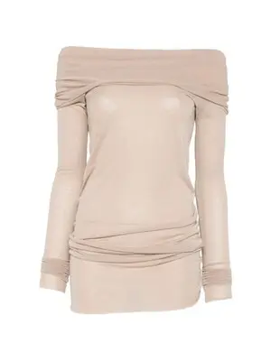 Rick Owens Off-shoulder Ruched Long Sleeve Top