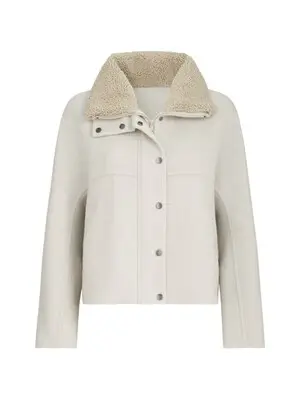Brunello Cucinelli Cropped Jacket With Fur Collar - Beige