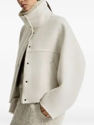 Brunello Cucinelli Cropped Jacket With Fur Collar - Beige
