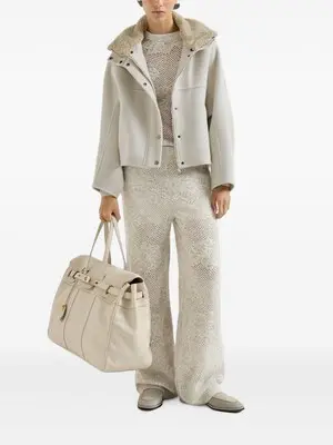 Brunello Cucinelli Cropped Jacket With Fur Collar - Beige