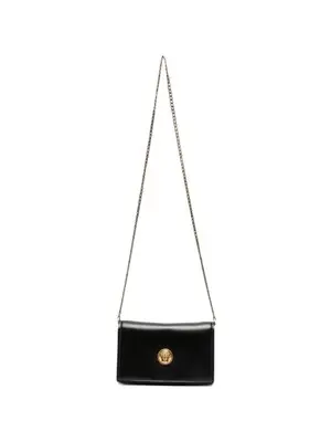 Versace Emblème Leather Mini Bag With Gold Tone Logo - Black