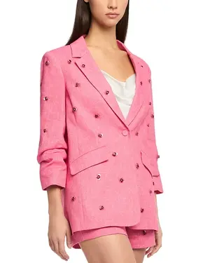 Cinq À Sept Linen & Cotton Wildflower Pailette Blazer - Azalea