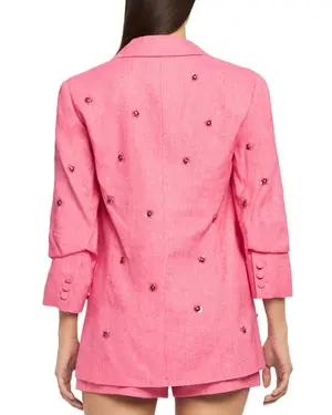 Cinq À Sept Linen & Cotton Wildflower Pailette Blazer - Azalea