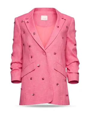 Cinq À Sept Linen & Cotton Wildflower Pailette Blazer - Azalea